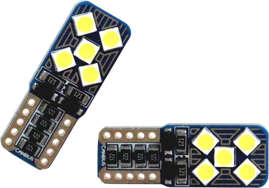 W5W autolamp 2 stuks | LED T10 10-SMD daglichtwit 6000K | CAN-BUS 12V DC | bol