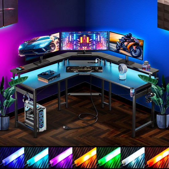Lugia Hoekbureau - Gaming Bureau L-vormig - LED verlichting ...