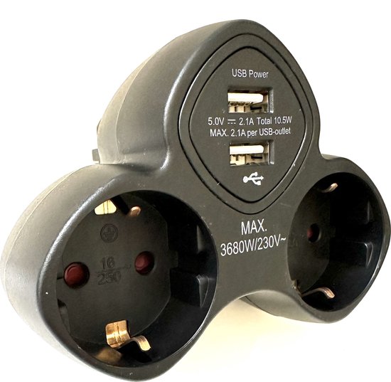 Pro max - Duo verdeelstekker - 2 usb aansluitingen - 2 stopcontacten | bol