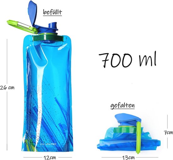 Drinkzak 0,7 liter met karabijnhaak - Opvouwbare waterfles voor outdoor ...