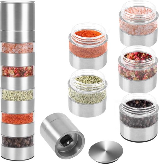 Portable Stainless Steel Mini Spice Jar Set - 5 in 1 Spice Organizer ...