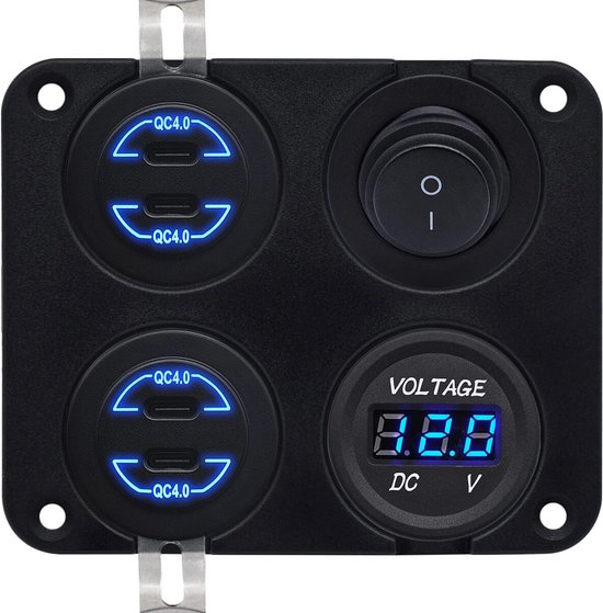 ProRide 12V USB C Autolader 4 Poorten - 30W/QC4.0 - Voltmeter en ...