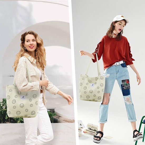 Grote Corduroy Schoudertas met Ritssluiting en Brede Riem - Smiley ...