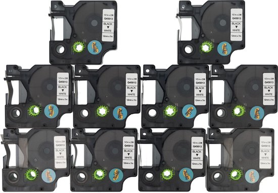 Dappaz - 10 stuks Dymo 45013 D1 Compatible Label Tape - Zwart op Wit - 12 mm x 7 m -... | bol