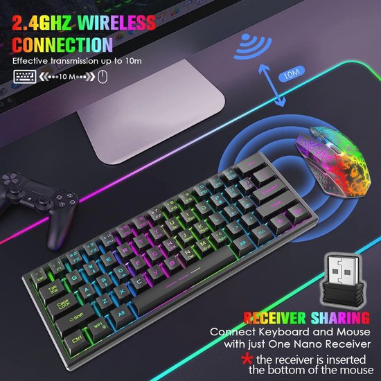 Compact Draadloze Gaming Toetsenbord Muis Combo - RGB Backlit ...