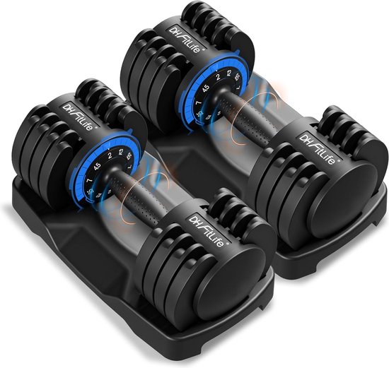 DH FitLife 2 x 12 kg verstelbare halters 2 tot 12 kg met 5 ...