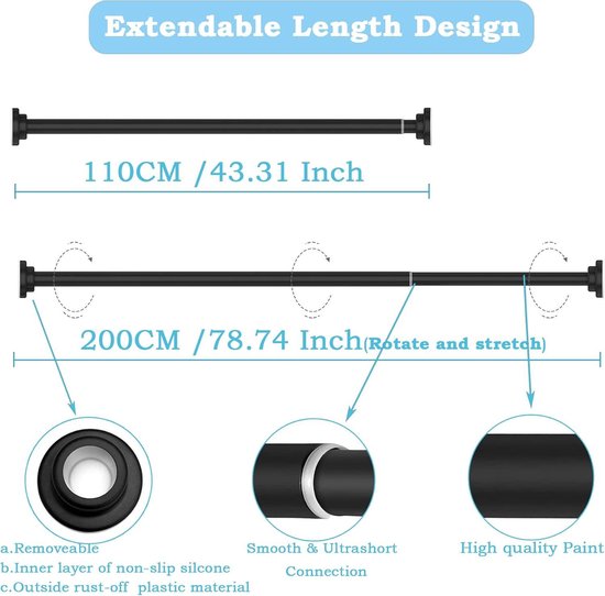 Uitschuifbare douchegordijnrail roestvrij staal - 2 stuks - 112-200 cm - badkamer... | bol