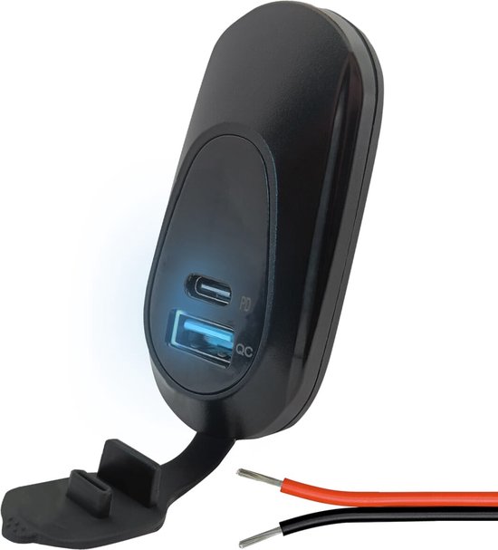 ProRide 12V USB C Autolader 2 Poorten Opbouw Ovaal - USB A + USB C ...