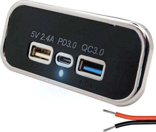 ProRide 12V USB C Autolader 3 Poorten Opbouw - 2x USB A + USB C ...