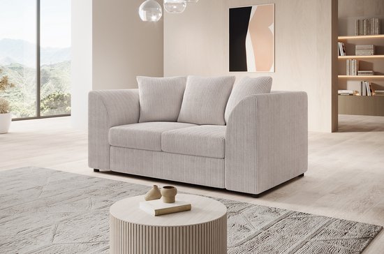 Meubella - Bankstel Alfort 2 - Beige - Ribstof | bol