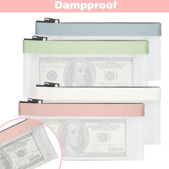 Geldzakjes met rits - 4 stuks - PVC - 19,5 x 9,5 cm | bol