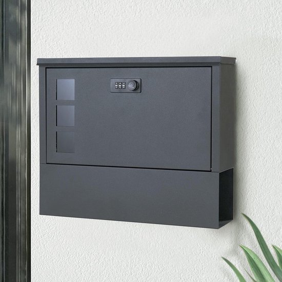Letterbox with Combination Lock - Black Stainless Steel Newspaper ...