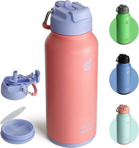 32 oz geïsoleerde waterfles roestvrij staal sport waterfles met rietje ...
