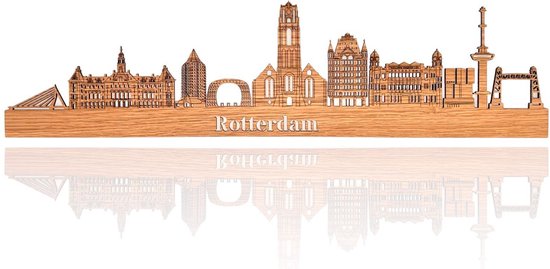 Skyline van Rotterdam - Eikenhout - 110cm - Wanddecoratie van hout | bol