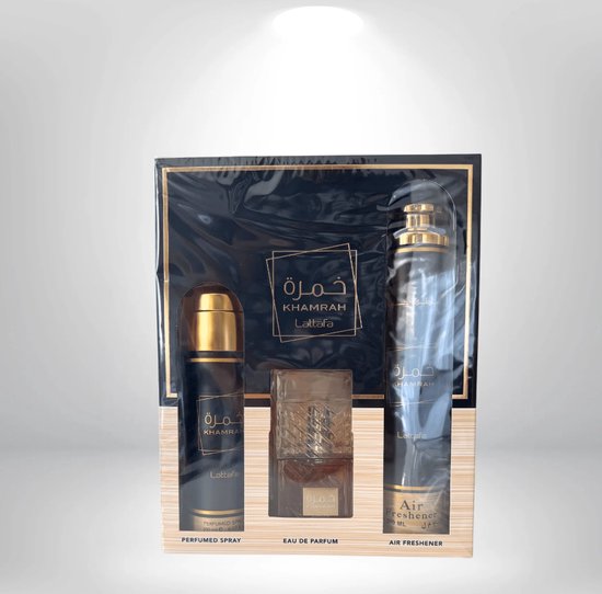 Lattafa Khamrah Gift pack & Perfumed Spray 200ML, Air Freshener 300ML ...