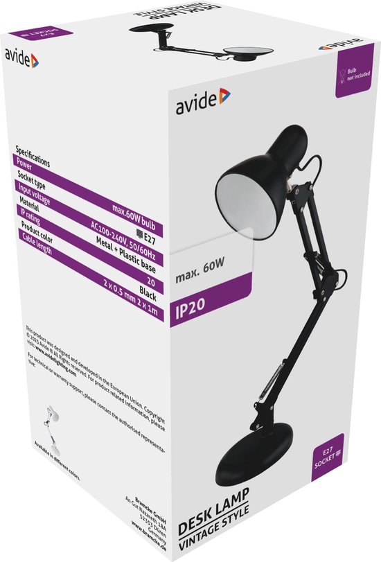 Avide LED Bureaulamp - Klassiek en Industrieel - max 60W - E27 Fitting ...