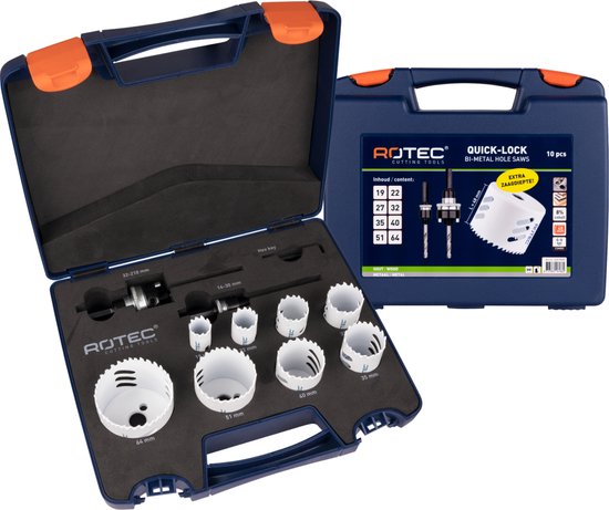 Rotec 10-dlg. gatzagenset type '533 - Loodgieter' met Quick-Lock (1x ø19, 22, 27, 32,... | bol