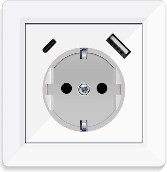 Stopcontact met USB en type C - Inbouwdoos Schuko - USB-stopcontact ...