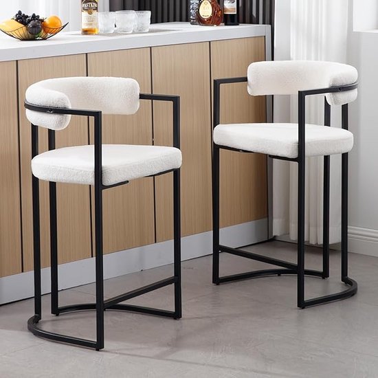Set van 2 moderne barkrukken, bekleed met zacht imitatiebont, voorzien ...