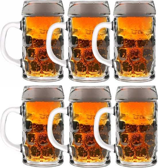Oktoberfest Bierglazen/Bierpullen - 6x - glas - 1 liter - met handvat - het klassieke... | bol