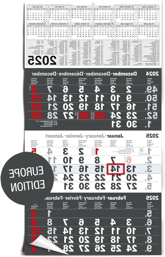 Kalender 2025 groot formaat - 3 maandenkalender met schuifregelaar - 56 ...