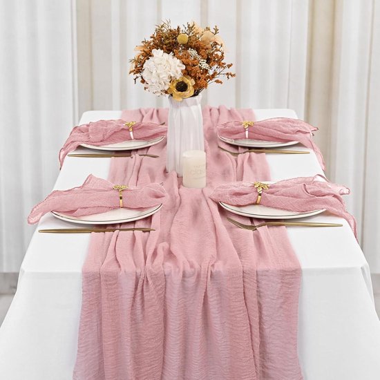 6pcs Dusky Pink Cheesecloth Table Runner - 10ft Rustic Mesh Fabric ...