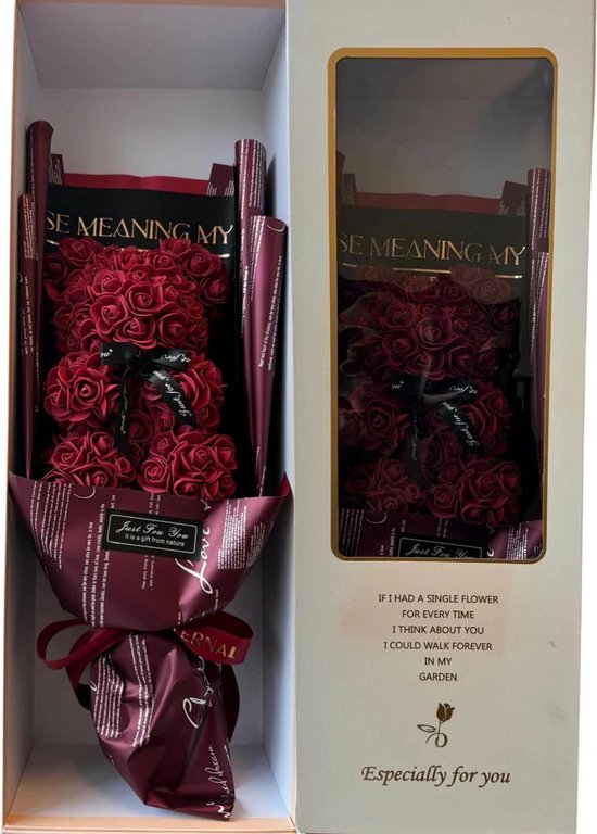 Bordeaux Rozen Beer 25 cm + in Luxe verpakking -Rose Bear - Rose ...