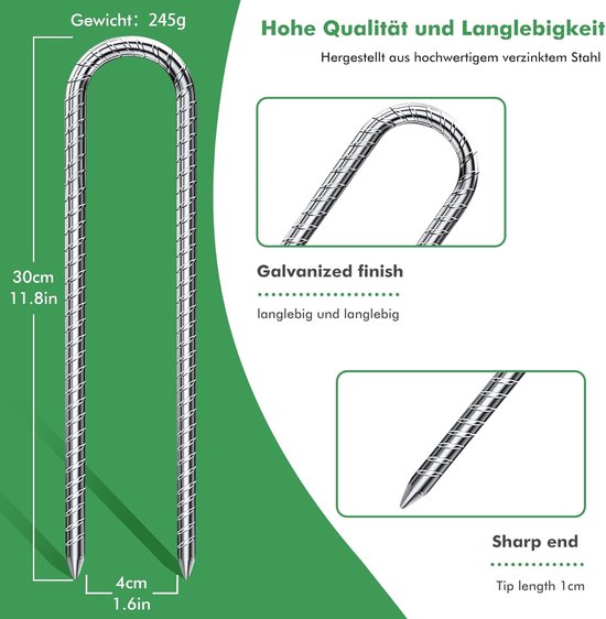 6 stuks 30 cm U-type grondanker, verzinkt staal, grondanker, trampoline ...