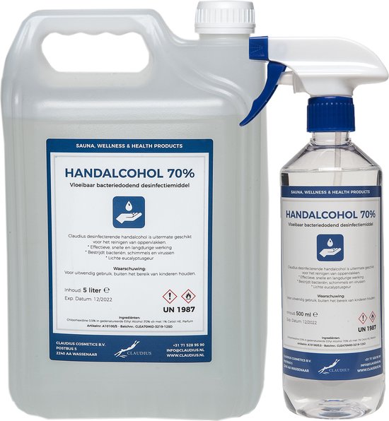Handalcohol spray 70% - 5 liter + 500 ml met spraykop | bol