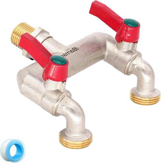 Messing dubbele uitgang tuinkraan splitter - 2 in 1 uitlaat - 11/2 inch inlaat - twee... | bol