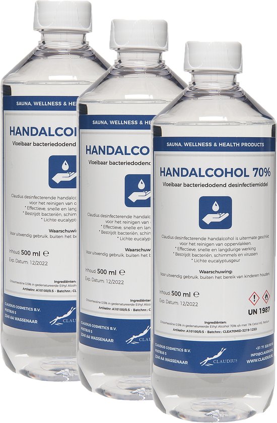 Handalcohol spray 70% - 500 ml met dop - set van 3 stuks | bol