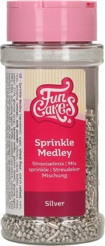FunCakes Sprinkle Medley - Zilver - 65g - Eetbare Taartdecoratie | bol