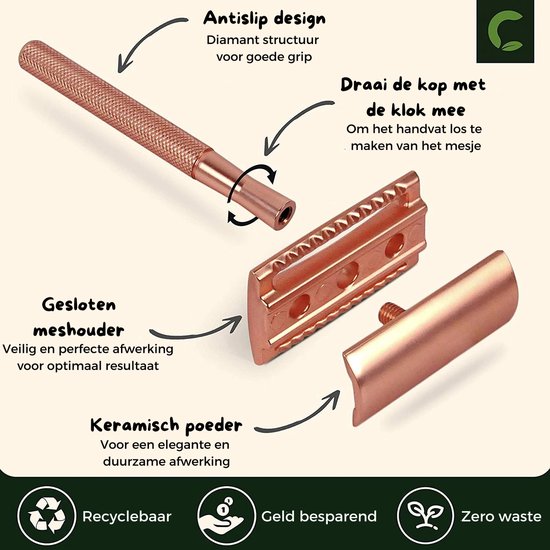 Scheermesje voor dames - 10 extra scheermesjes - Rosé goud - Safety ...