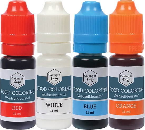 Caking it Easy ® - Eetbare Kleurstof Nederland set met 4 kleuren (rood ...