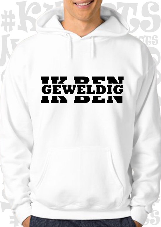 IK BEN GEWELDIG heren hoodie - Wit - Maat L - lange mouwen - Met ...
