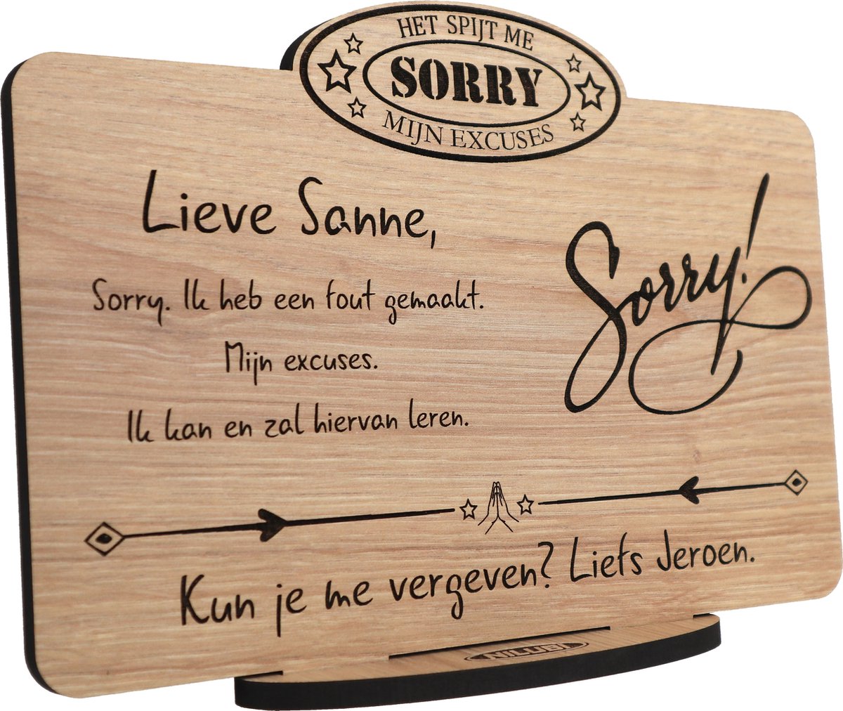 Sorry - gepersonaliseerde houten wenskaart - kaart van hout om ...