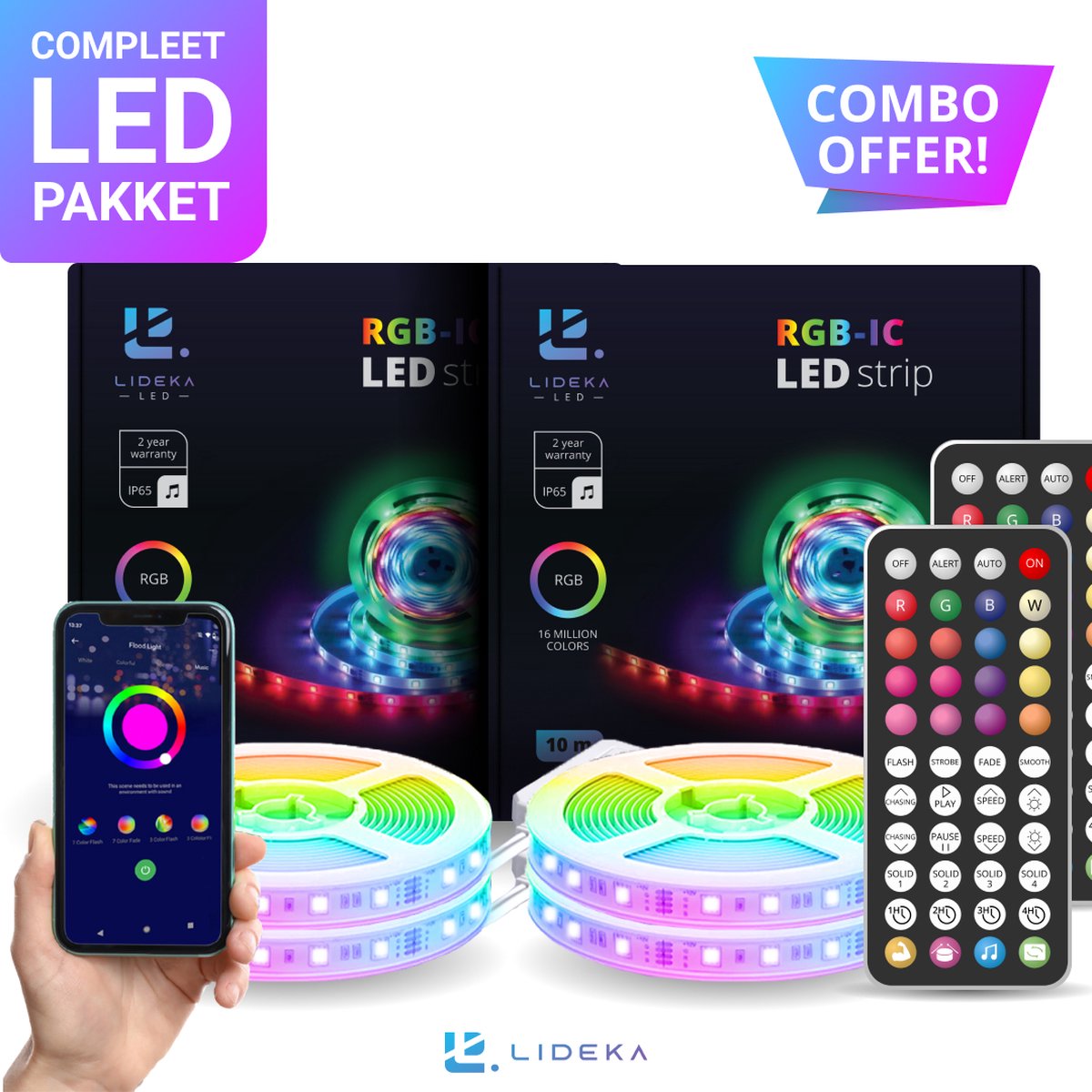 Lideka® - LED strip 20 Meter - RGB-IC - Pakket van 2 x 10 Meter - Dreamcolor - Special... | bol.com