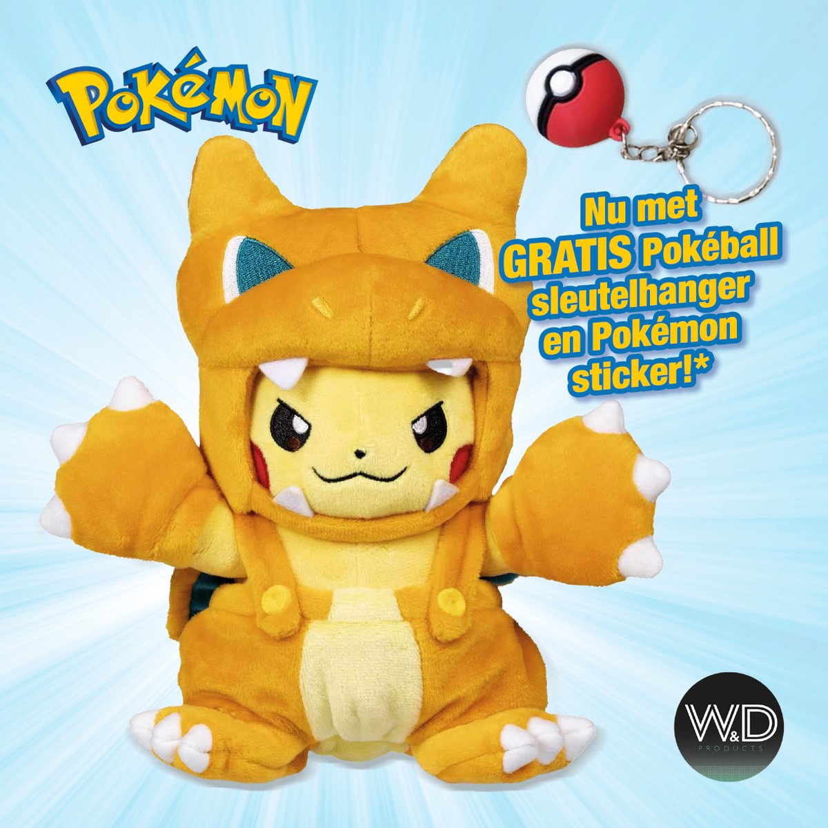 Pikachu knuffel met GRATIS Pokéball Sleutelhanger en Pokémon Sticker ...