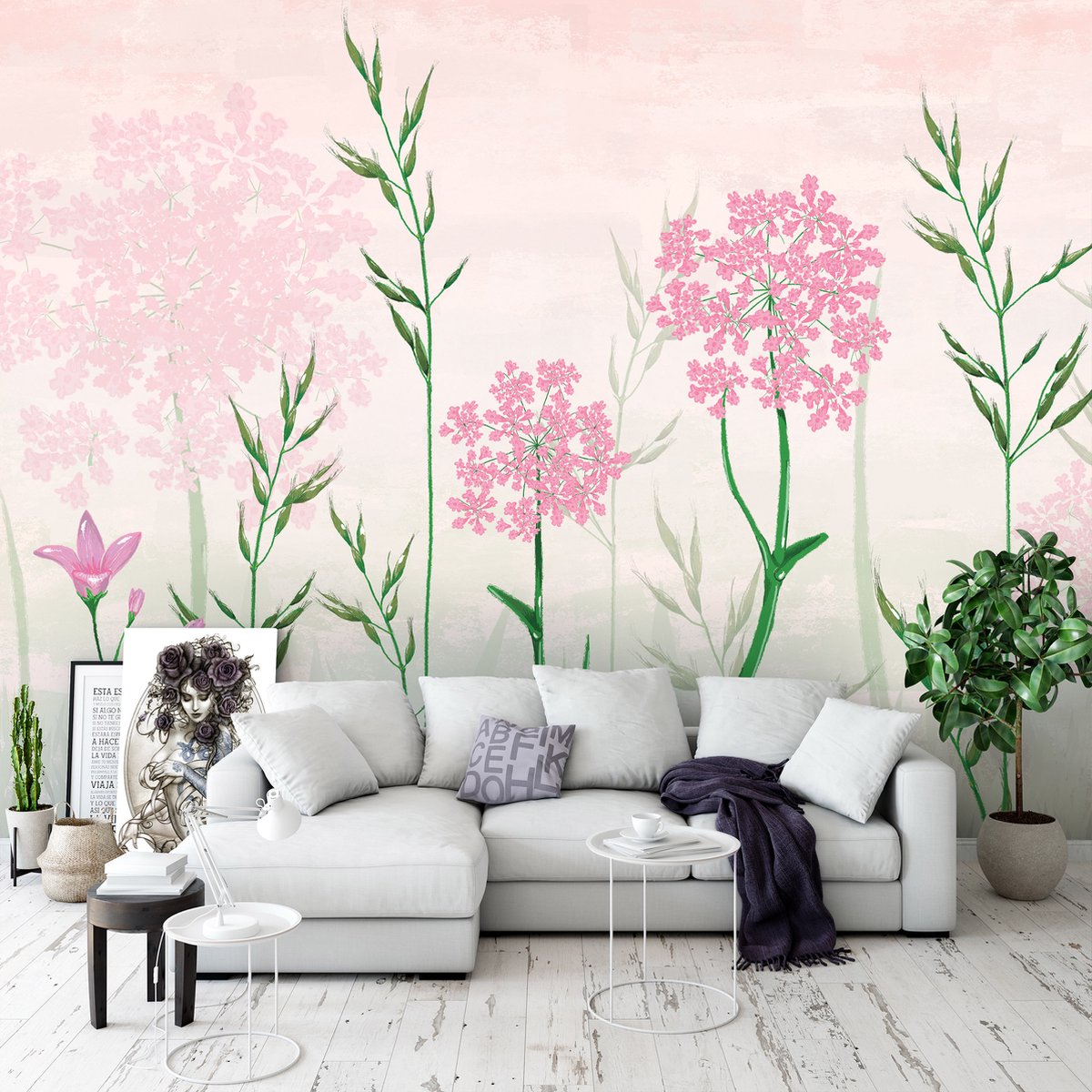 Fotobehang Lente Bloemen XXL – posterbehang – 368 x 254 cm - Roze Groen ...