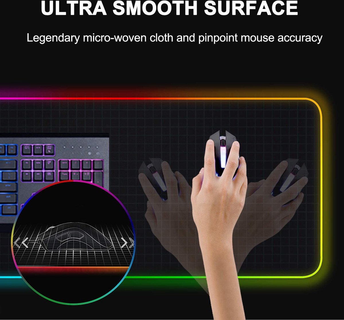 Gaming muismat | Groot | 7 LED-kleuren | 14 Verlichtingsmodi | Anti ...
