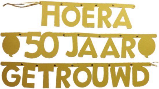 Hoera 50 jaar getrouwd, letterslinger goud, papier, inclusief ...