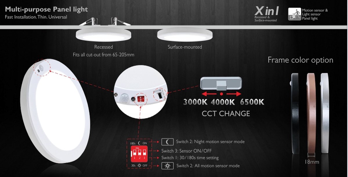 LED IN- EN OPBOUW DOWNLIGHT MET BEWEGINGS- EN LICHTSENSOR Ø220MM ...
