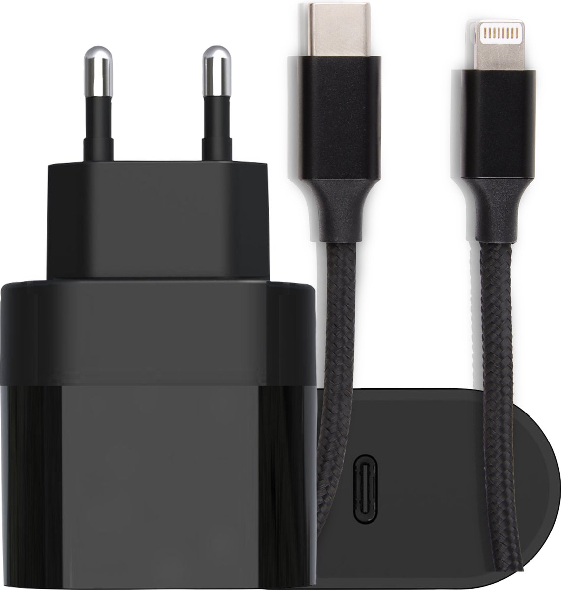 Quick Charge USB-C stekker met USB-C Lightning iPhone Oplader Kabel 2 ...