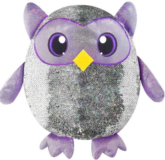 shimmeez knuffel Leo de Uil - 36 cm knuffel met kleuren pailletten | bol