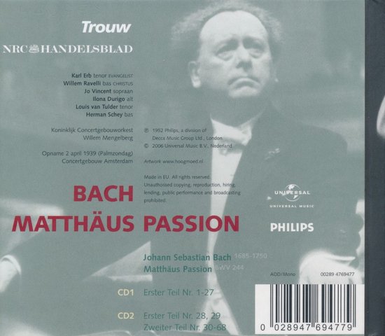 Bach: Matthäus Passion - Willem Mengelberg, Willem Mengelberg | CD (album) | Muziek | bol