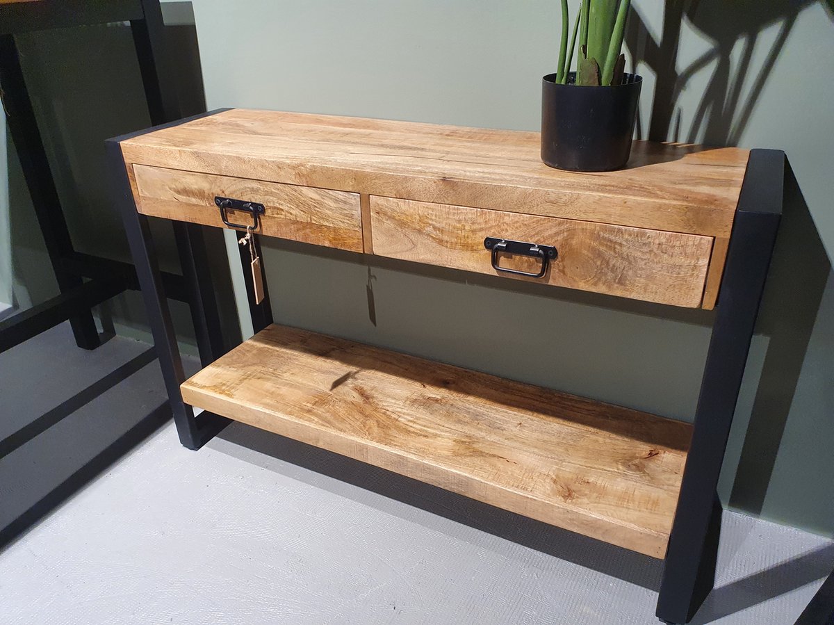 Sidetable - Dressoir - Consoletafel - Lucas met 2 laden 120x35x76 cm mangohout en metaal | bol.com