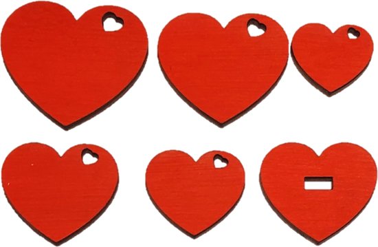5 Rode hartjes hangers van hout met een gaatje (hartje) + 1 hartvormig ...