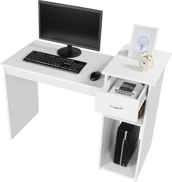 Bureau, computertafel van mdf met lade en 2 planken, werktafel, pc ...