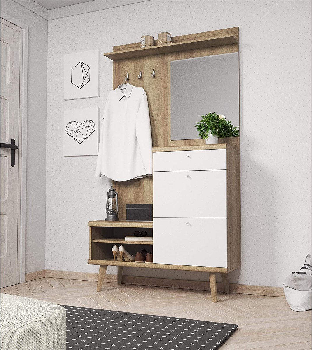 InspireMe- Kledingkast Hal garderobekast Compacte garderobe halkast ...