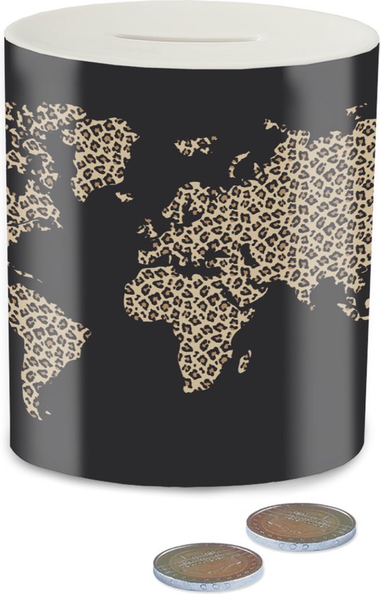 Spaarpot - Spaarblik - Wereldkaart - Luipaardprint - Dieren ...